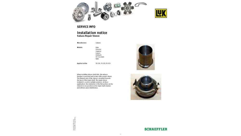 Installation Notice: Subaru Repair Sleeve